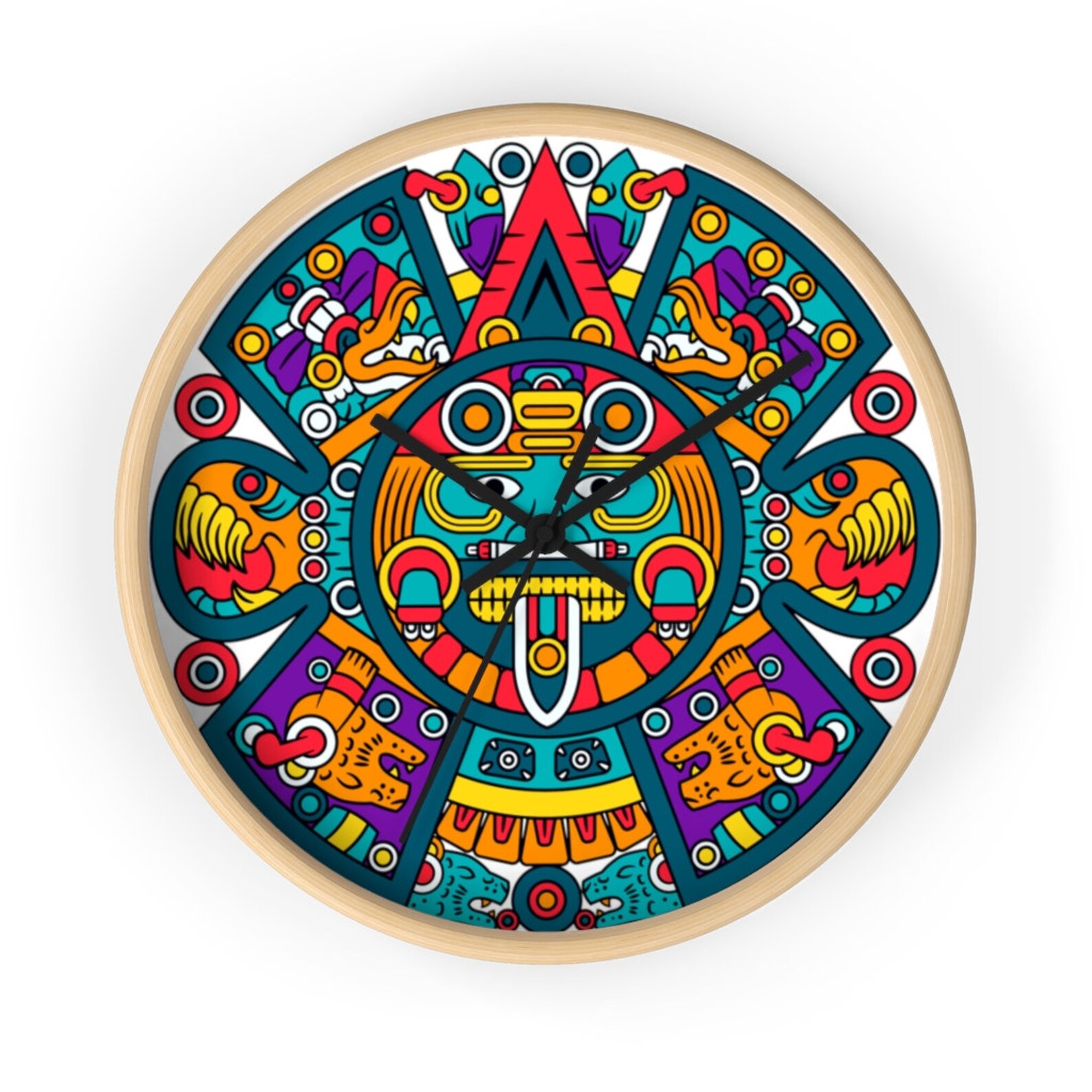 Unique Wall Clock Mayan Calendar Round Wooden Clock Battery - Etsy