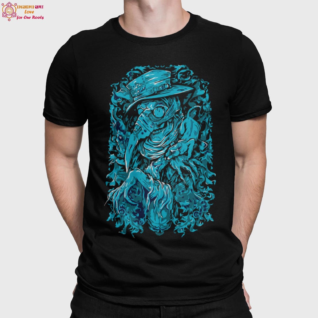 Plague Doctor Shirt Men, Blue Gothic Dark Art Tee, Medieval Raven Mask ...