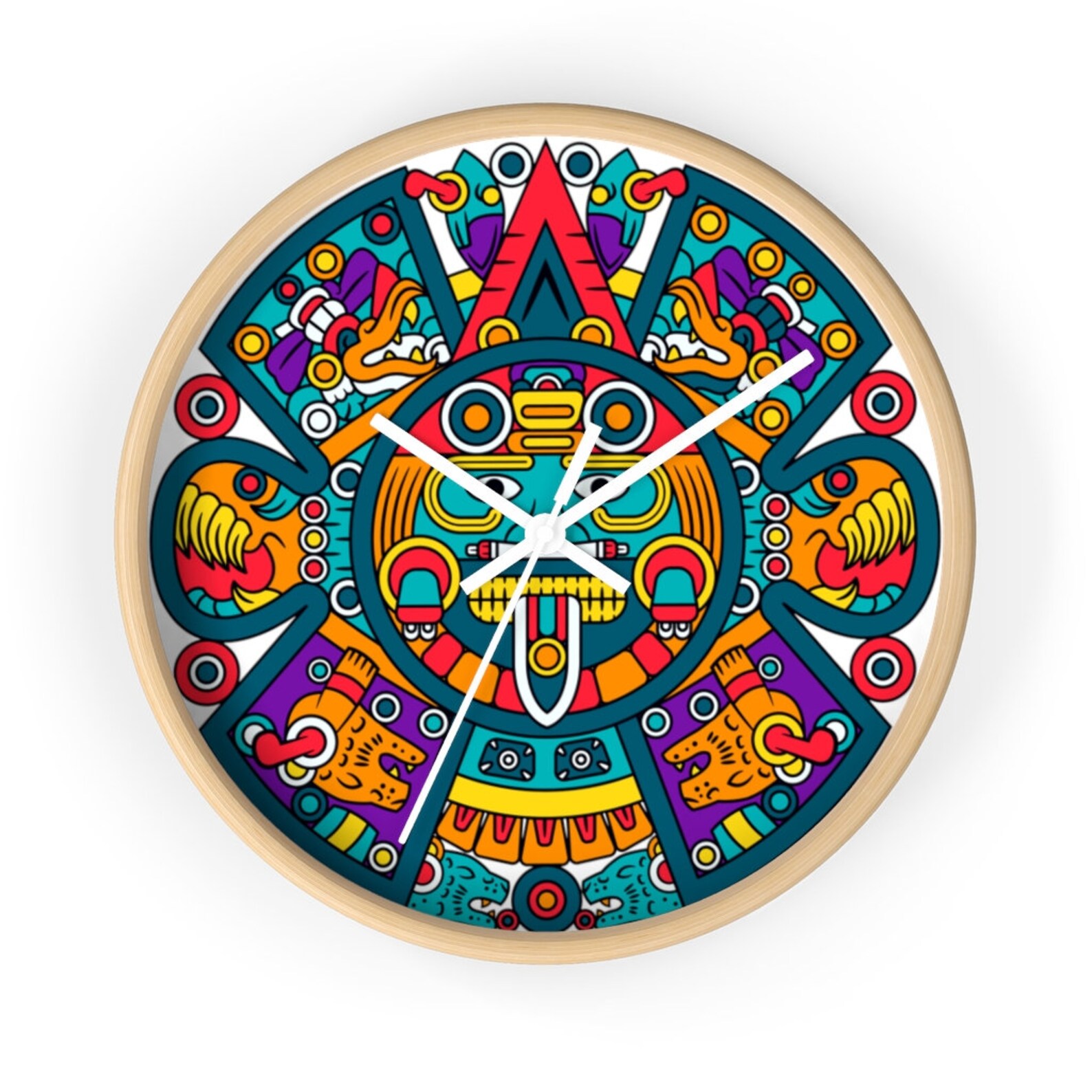 Unique Wall Clock Mayan Calendar Round Wooden Clock Battery - Etsy