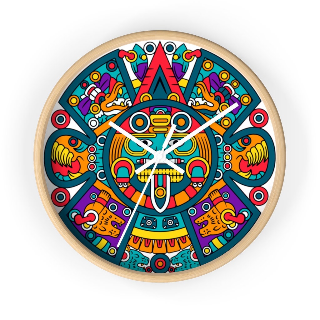 Handcrafted Mayan Calendar Wall Clock - Unique Wooden Decor, Mexican ...