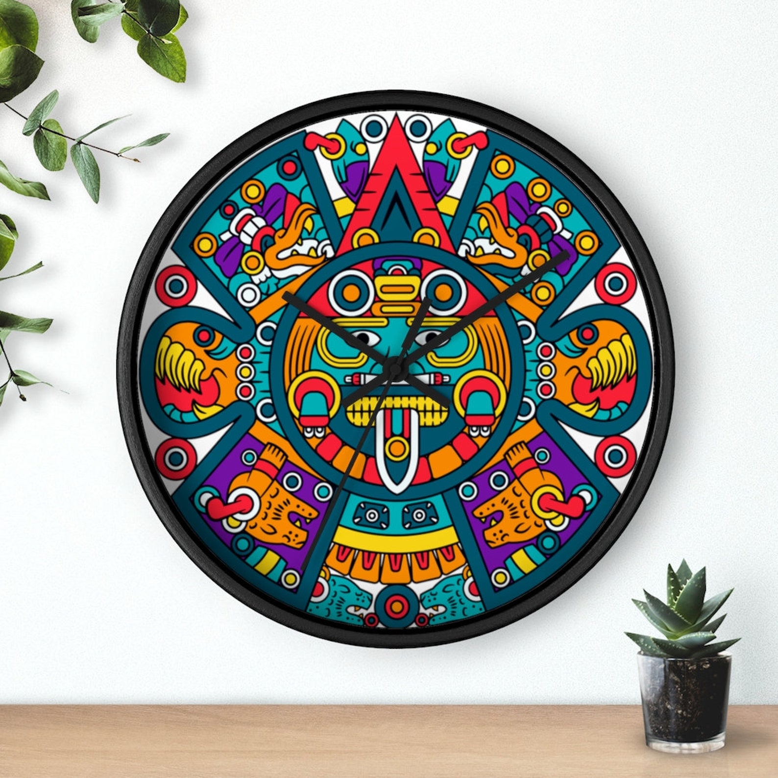 Unique Wall Clock Mayan Calendar Round Wooden Clock Battery - Etsy