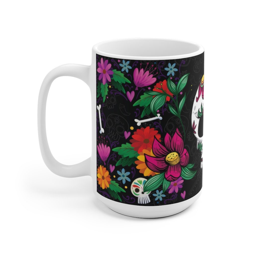 Sugar skull cup skull tea cup day of the dead art cool mugs | Etsy