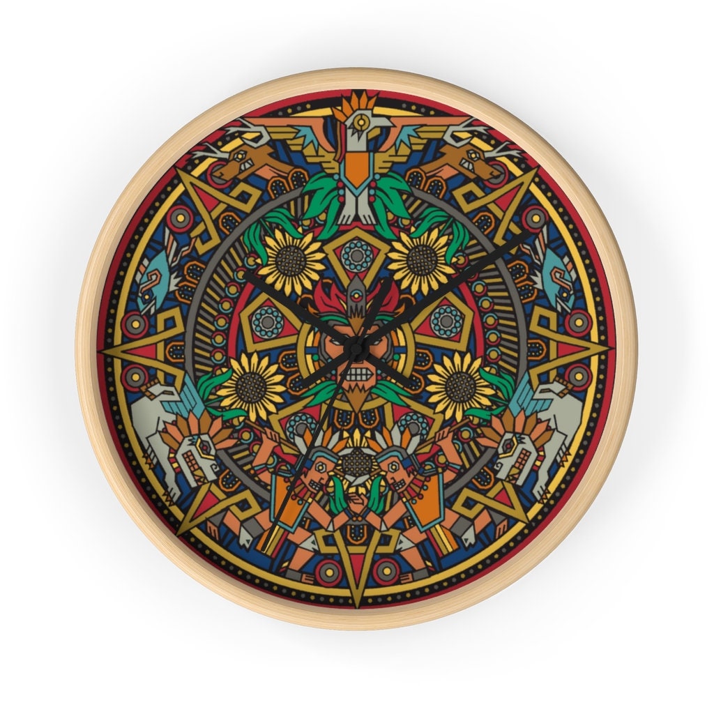 Unique Wall Clock Aztec Calendar Round Wooden Clock Battery | Etsy