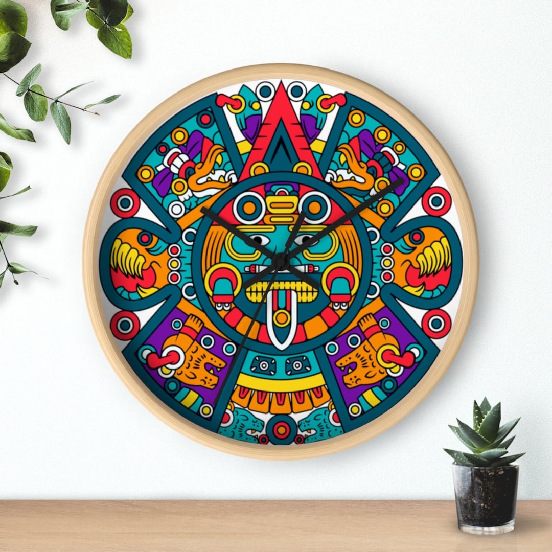 Unique Wall Clock Mayan Calendar Round Wooden Clock Battery Wall Clock ...