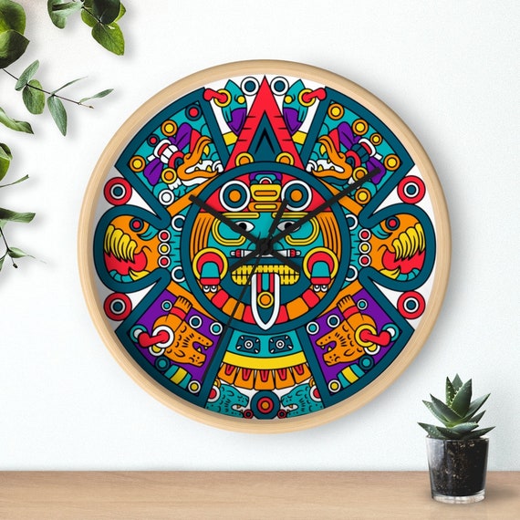 Unique Wall Clock Mayan Calendar Round Wooden Clock Battery - Etsy