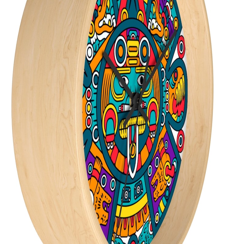 Unique Wall Clock Mayan Calendar Round Wooden Clock Battery - Etsy