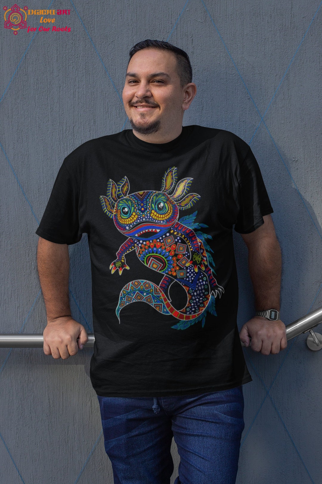 Unique Axolotl Aztec Art Print Mexican T-shirt for Men - Perfect Gift ...