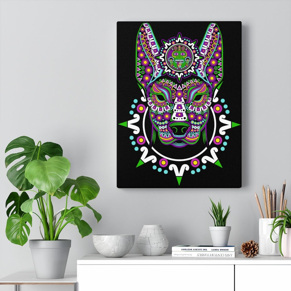 Xoloitzcuintli gallery wrap canvas print xolo aztec art print - Etsy Polska