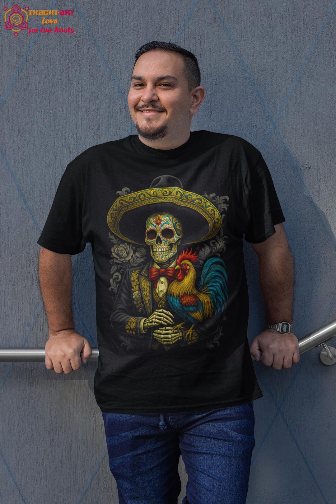 Men's Day of the Dead Mariachi Skeleton T-shirt: Sugar Skull Charro ...