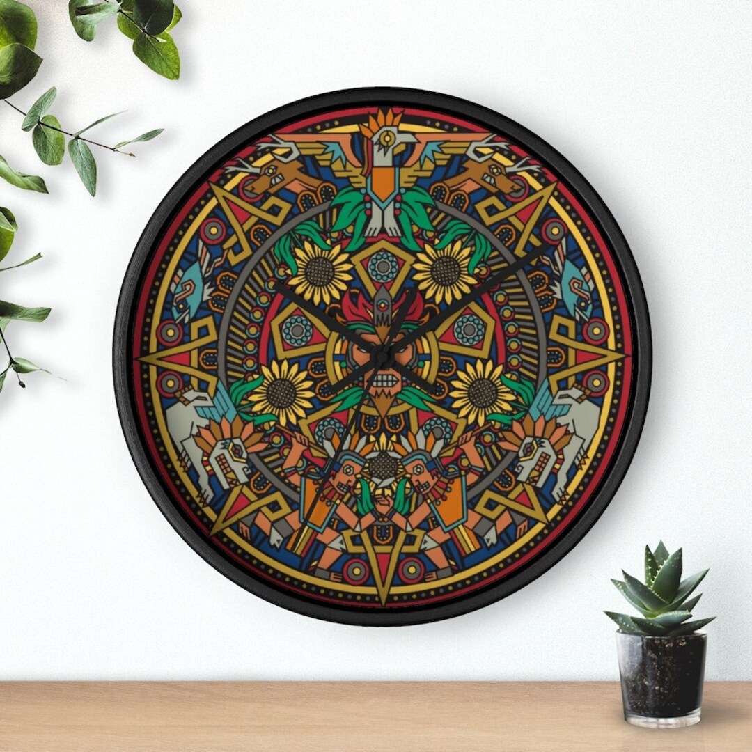 Aztec Calendar Wooden Wall Clock - Unique Mexican Art Decor Gift - Etsy