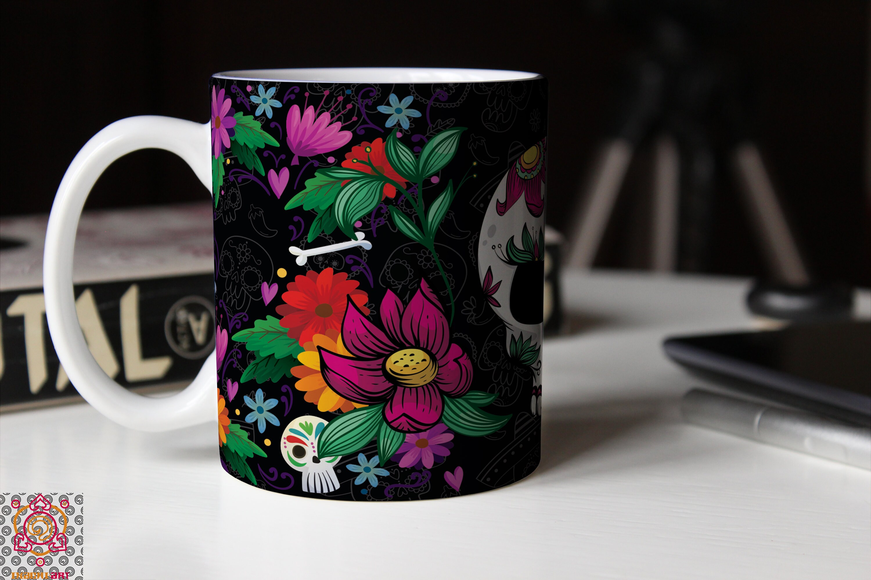 Sugar skull cup skull tea cup day of the dead art cool mugs | Etsy