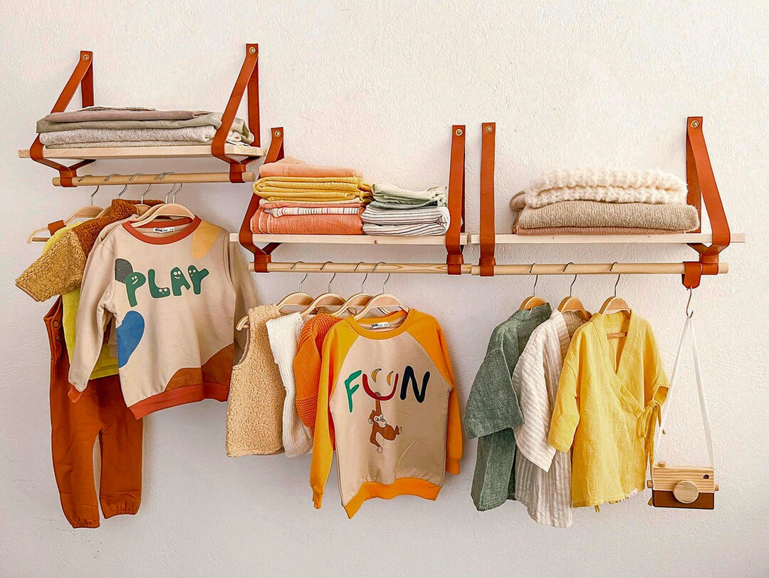 Nursery Shelf With Hanging Rod Leather Strap Shelf Nursery - Etsy