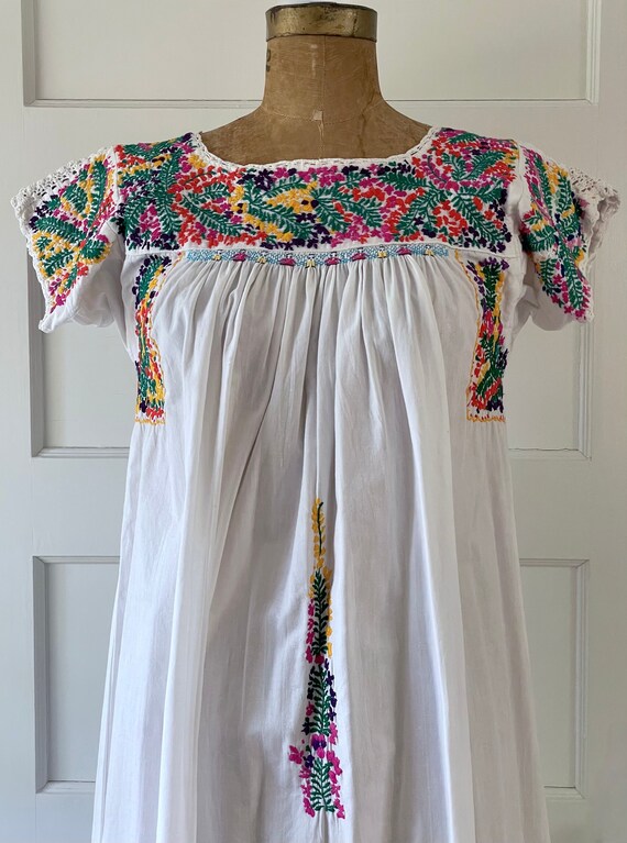 VINTAGE 70's MEXICAN DRESS~ Pink Cotton Embroidered O… - Gem