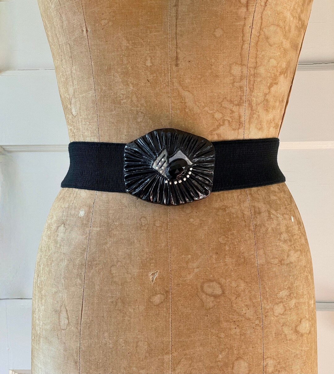 Vintage 80s Black Disco Belt | Adjustable Wide Black Elastic | 80s ...