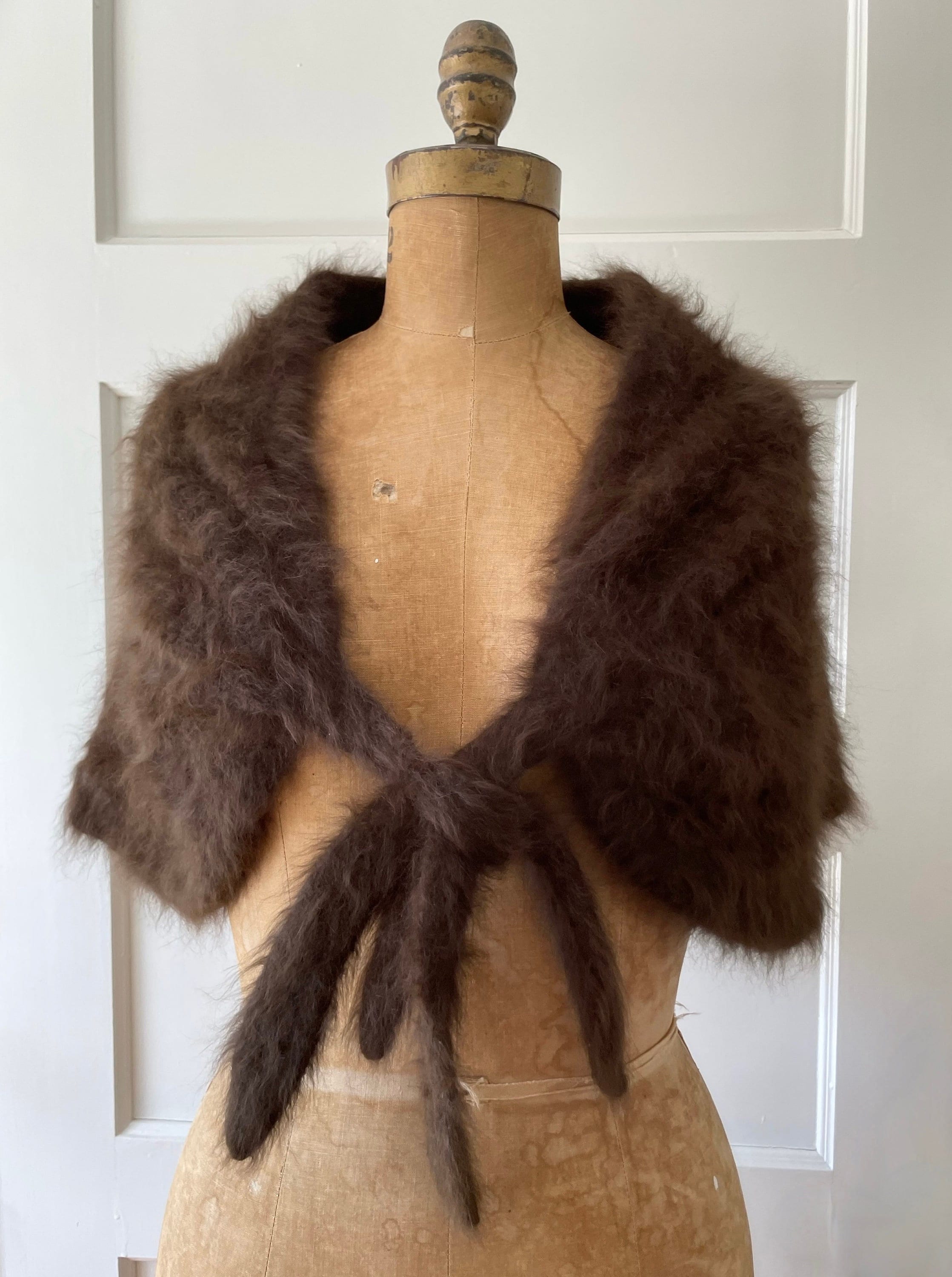 Vintage 1950's Angora Wool Shrug 100% Angora Wool Scarf Brown Angora ...