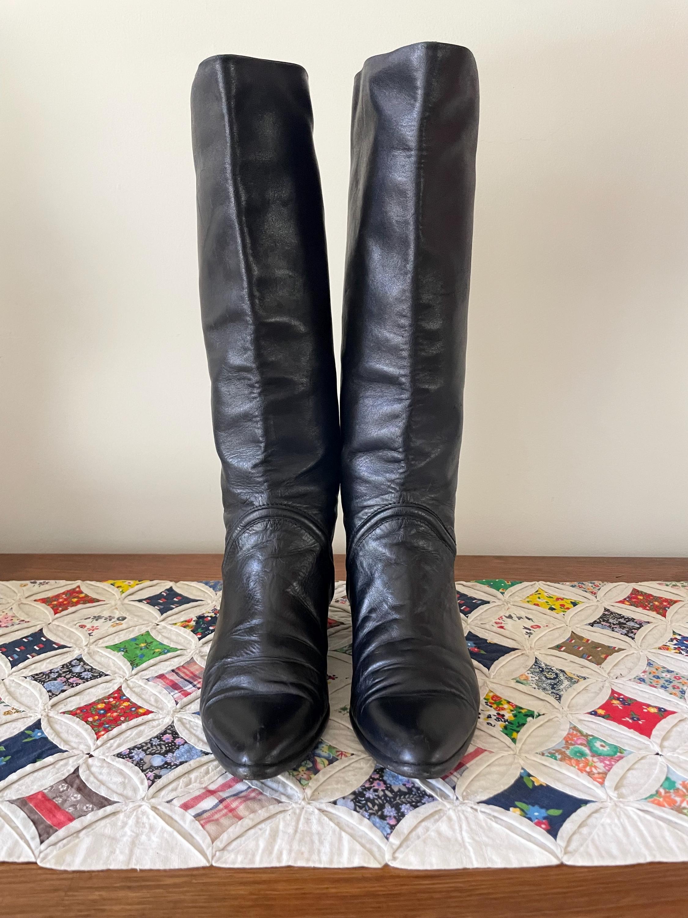 Vintage 80s Black Leather Boots | Luxury Footwear | Walter Steiger ...