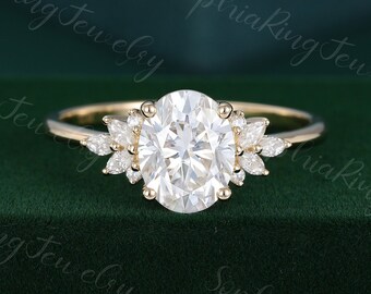 Unique Marquise Cut Moissanite Engagement Ring Set Cluster - Etsy