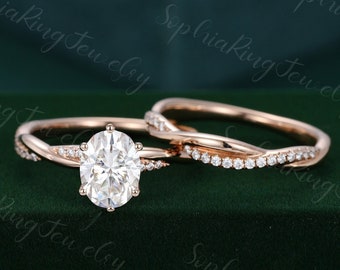 3PCS Oval Cut Moissanite Engagement Ring Set Vintage Rose Gold - Etsy