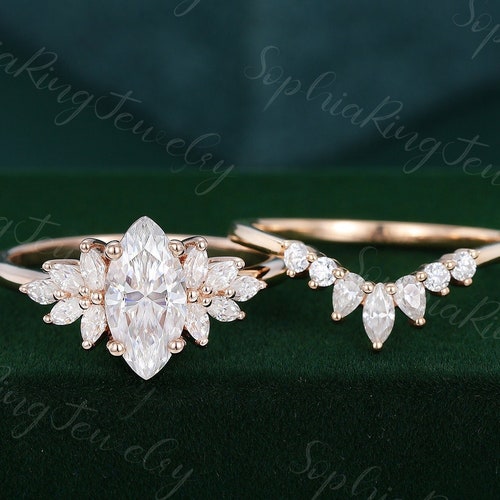 3PCS Oval Cut Moissanite Engagement Ring Set Vintage Rose Gold - Etsy
