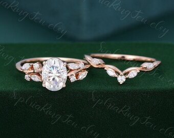 3PCS Oval Cut Moissanite Engagement Ring Set Vintage Rose Gold - Etsy