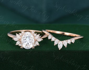 3PCS Oval Cut Moissanite Engagement Ring Set Vintage Rose Gold | Etsy