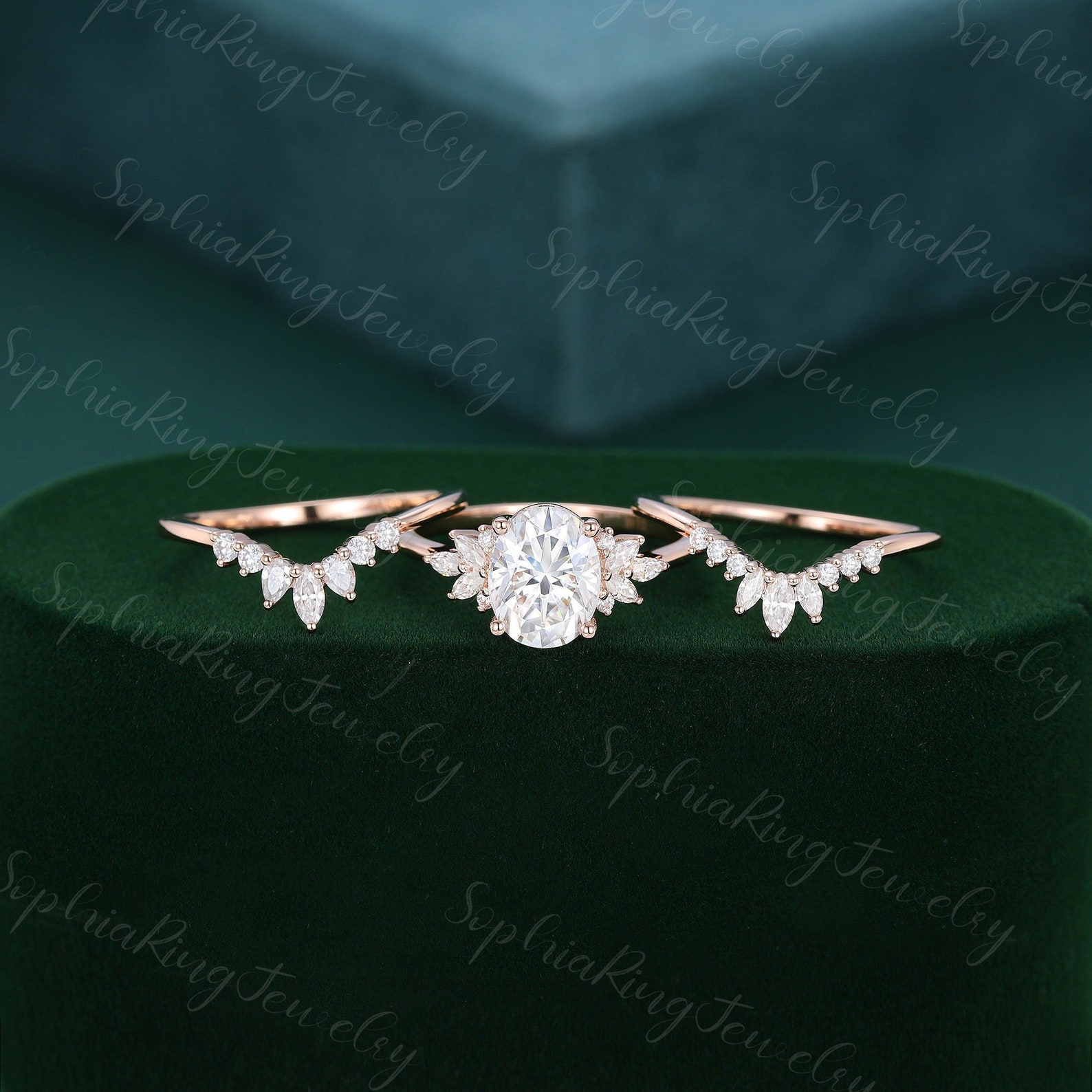 3PCS Oval Cut Moissanite Engagement Ring Set Vintage Rose Gold | Etsy