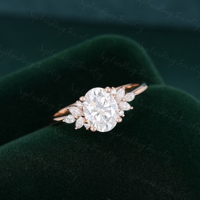 3PCS Oval Cut Moissanite Engagement Ring Set Vintage Rose Gold - Etsy