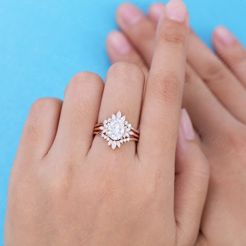 3PCS Oval Cut Moissanite Engagement Ring Set Vintage Rose Gold - Etsy