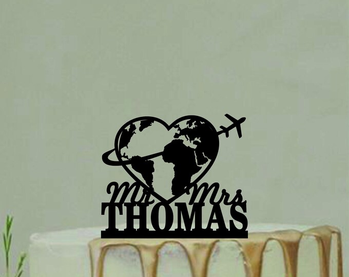 Personalized Travelling Cake Topper With Airplane Travel Themed Wedding ...