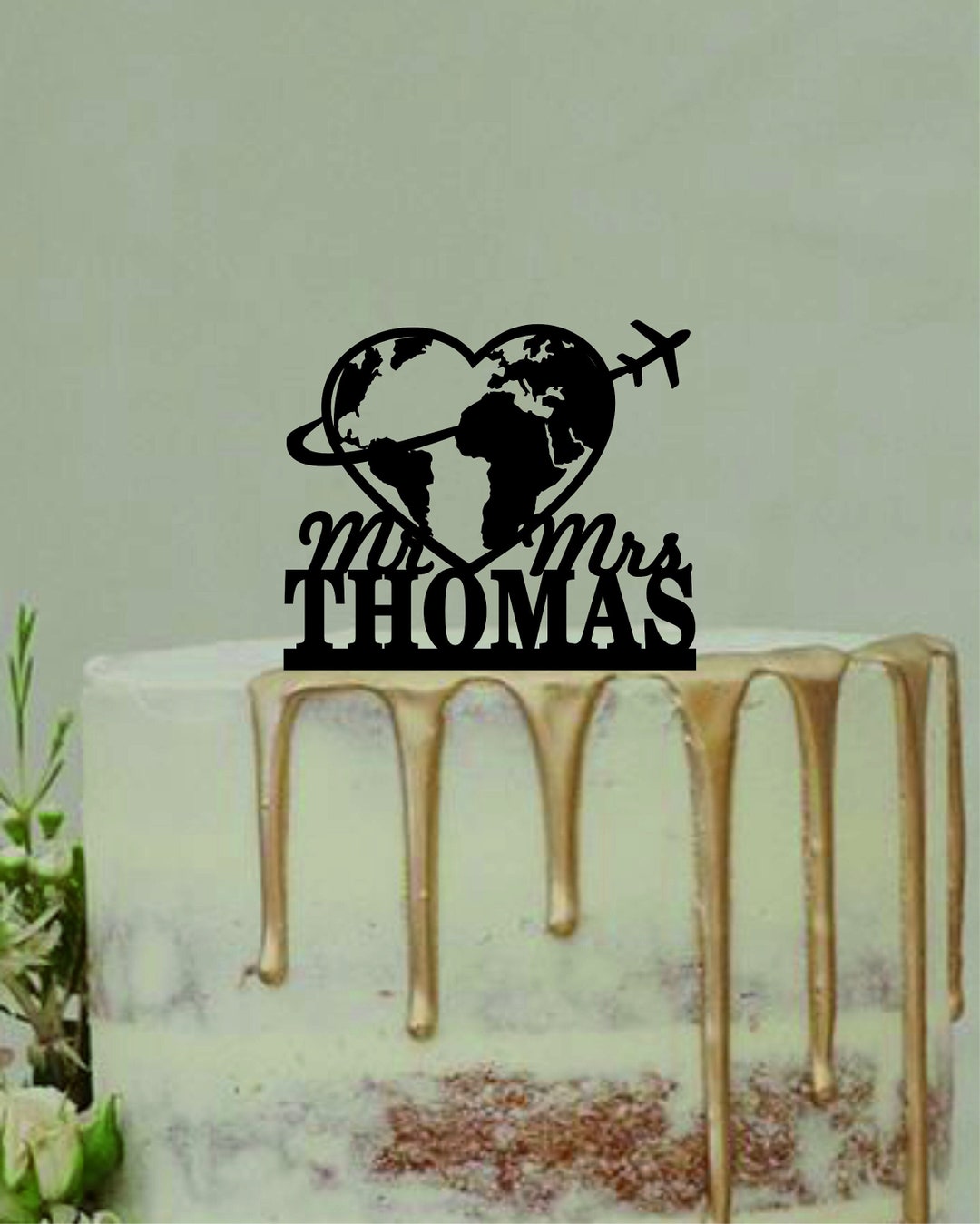 Travel Themed Custom Wedding Cake Topper With Mr and Mrs, World Map ...