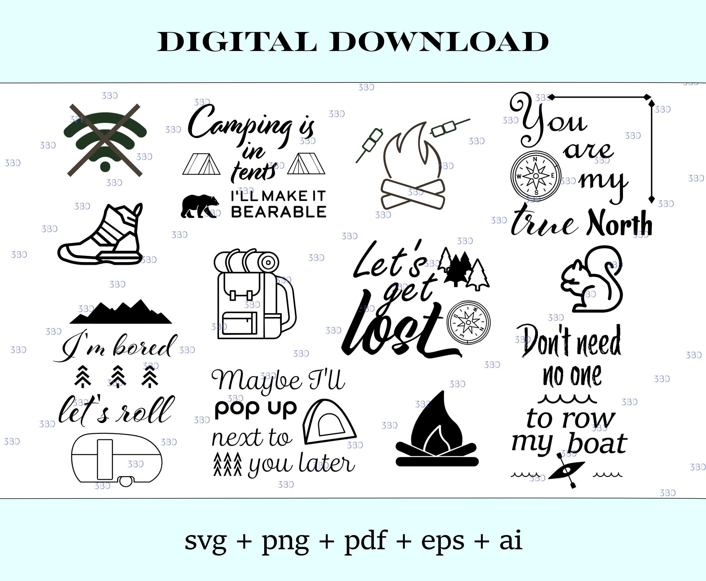 Camping Bundle Vector Images for Cricut and Laser Engraver Etc, Clipart ...