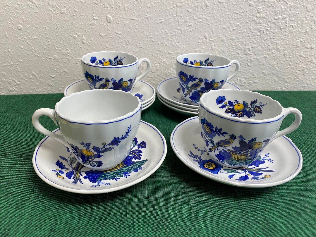 Spode BLUE BIRD Cup & Saucer Sets X 4 England Fine Stone 8 X Saucers - Etsy
