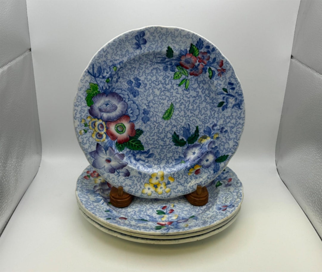 Set of 4 Copeland Spode WILD FLOWER Blue Luncheon Plates - Etsy