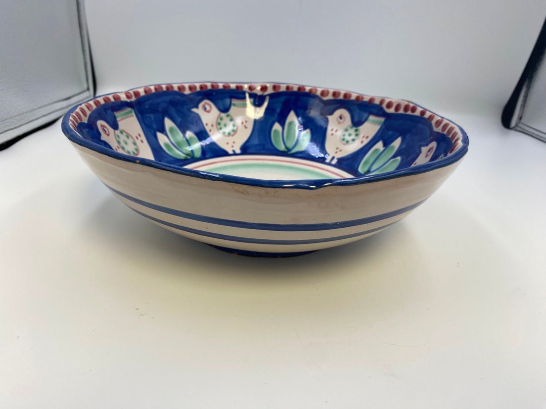 Vietri Italian Pottery CAMPAGNA CHICKEN Blue & Red Serving Bowl 9 5/8 ...