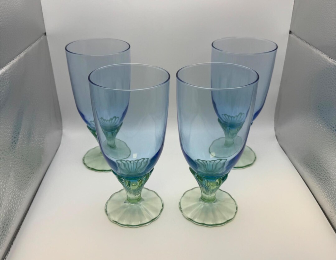 Set of 4 Bormioli Rocco Blue & Green Italian Glass BAHIA Iced Tea ...