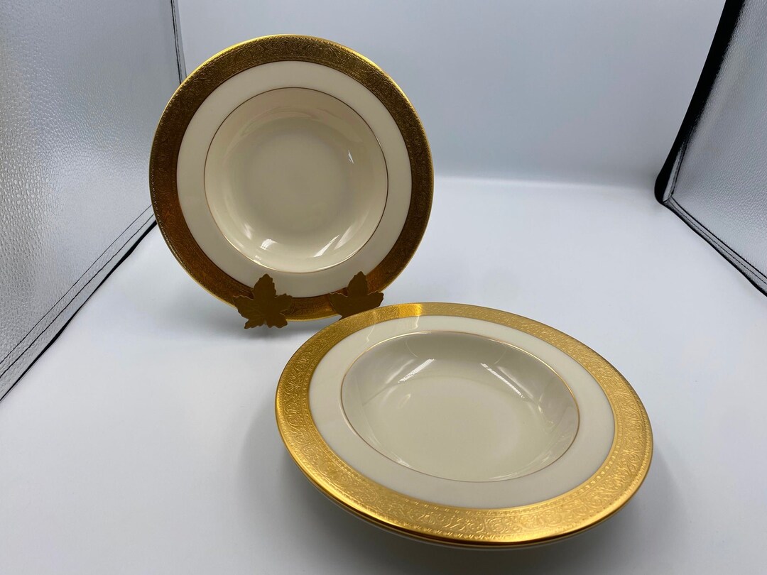 Set of 3 X Lenox WESTCHESTER Gold & Presidential Marks Rim Soup Bowls ...