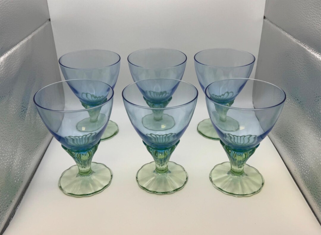 Set of 6 Bormioli Rocco Blue & Green Italian Glass BAHIA Champagne ...