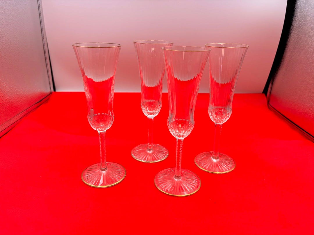 Set of 4 St Louis Crystal APOLLO GOLD Champagne Flutes Made in France ...