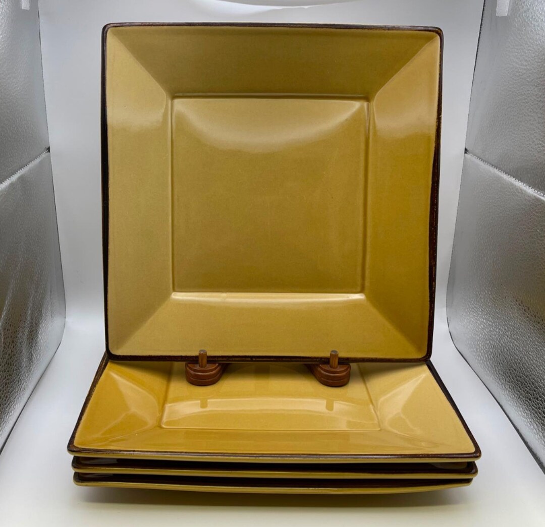 Set of 4 Pottery Barn ASIAN SQUARE Yellow Dinner Plates - Etsy