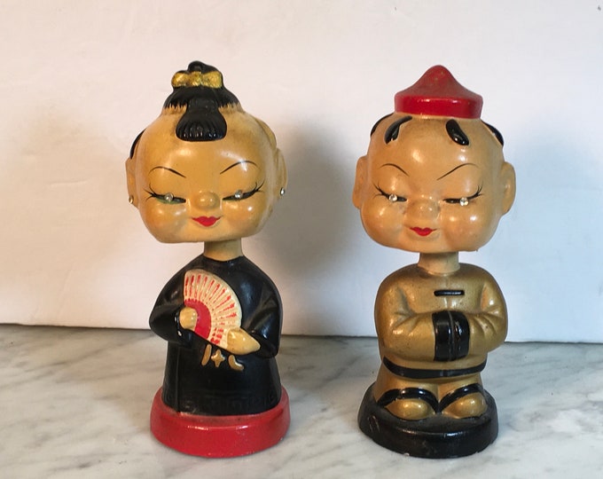 Vintage Pair Japan Asian Composition Oriental Bobble Head Nodder ...
