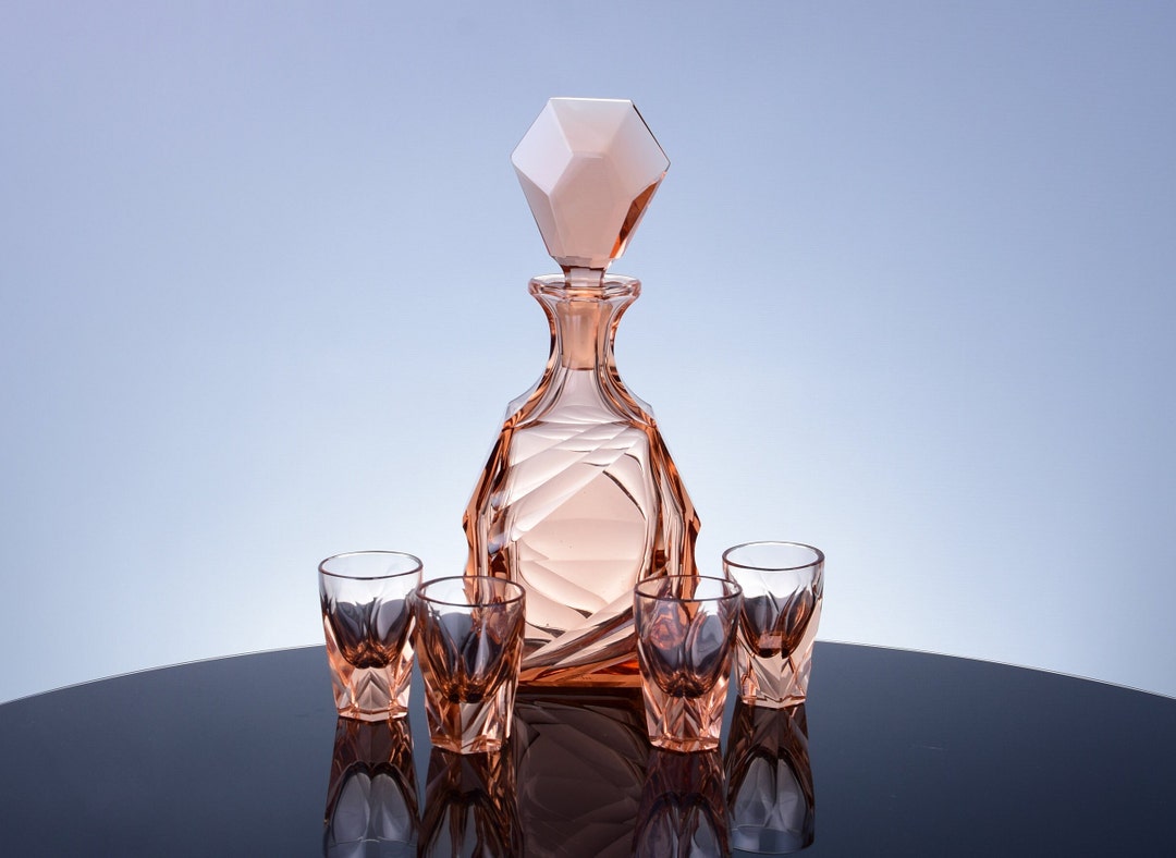 Rose Pink Czech Moser Art Deco Liqueur Set - Etsy