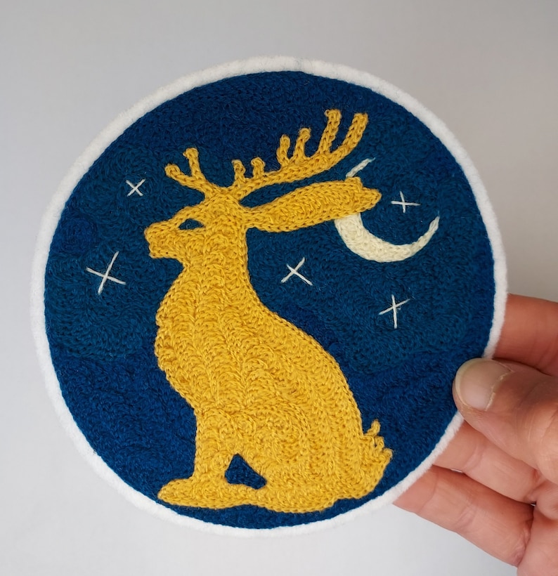 Magical Mythical Jackalope Creature With a Crescent Moon and Stars Chainstitch Embroidered Patch ...