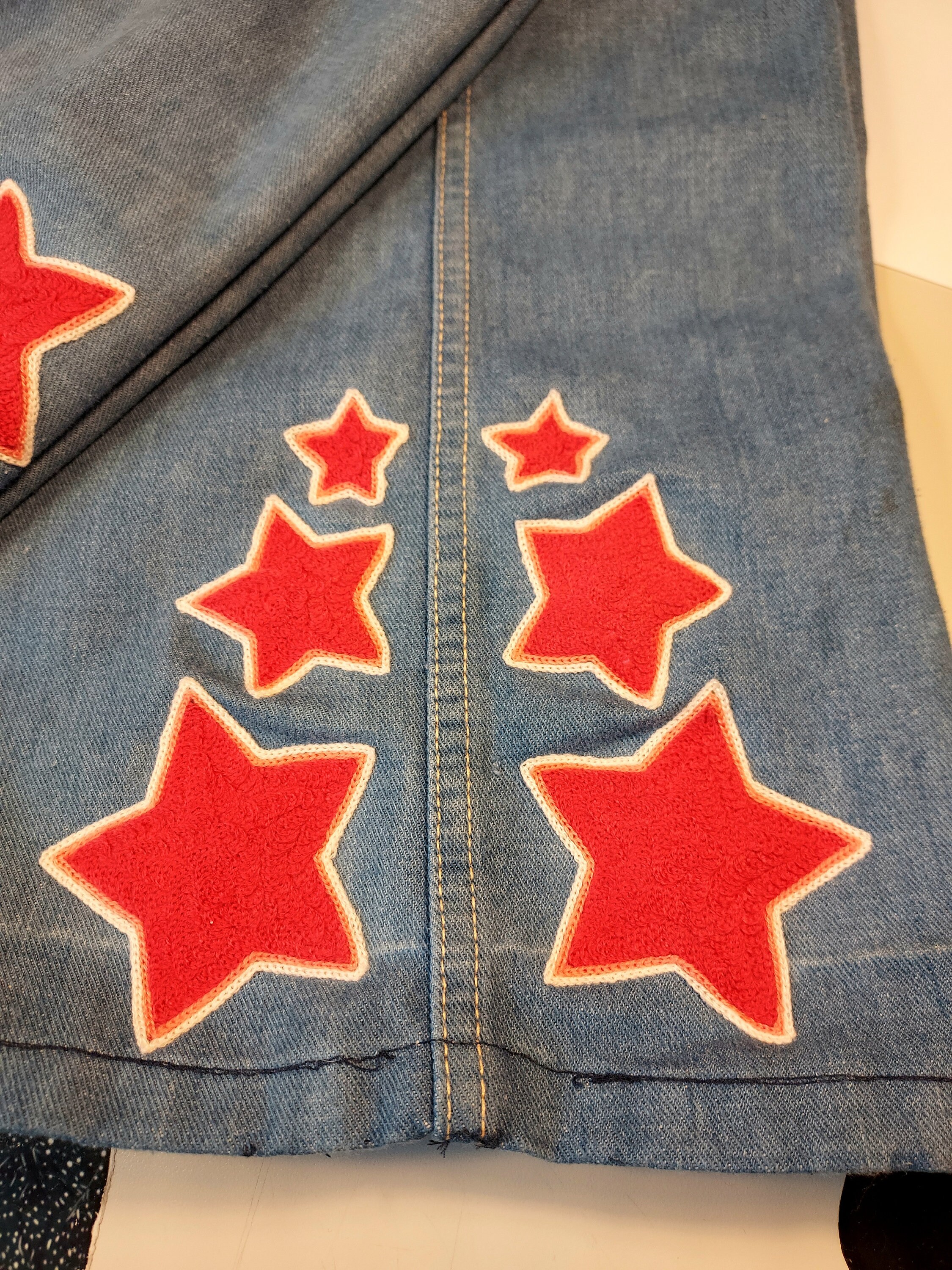 Vintage Wide Leg Denim Jeans With Chainstitch Embroidered Star Designs ...