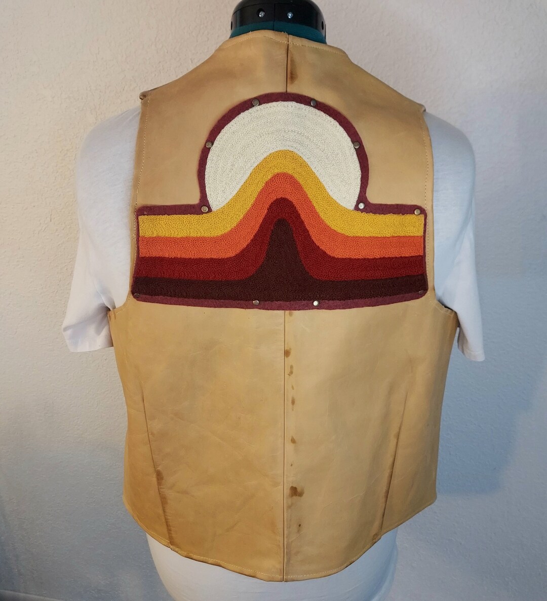 Vintage Butter Yellow Leather Vest With Chainstitch Embroidered ...