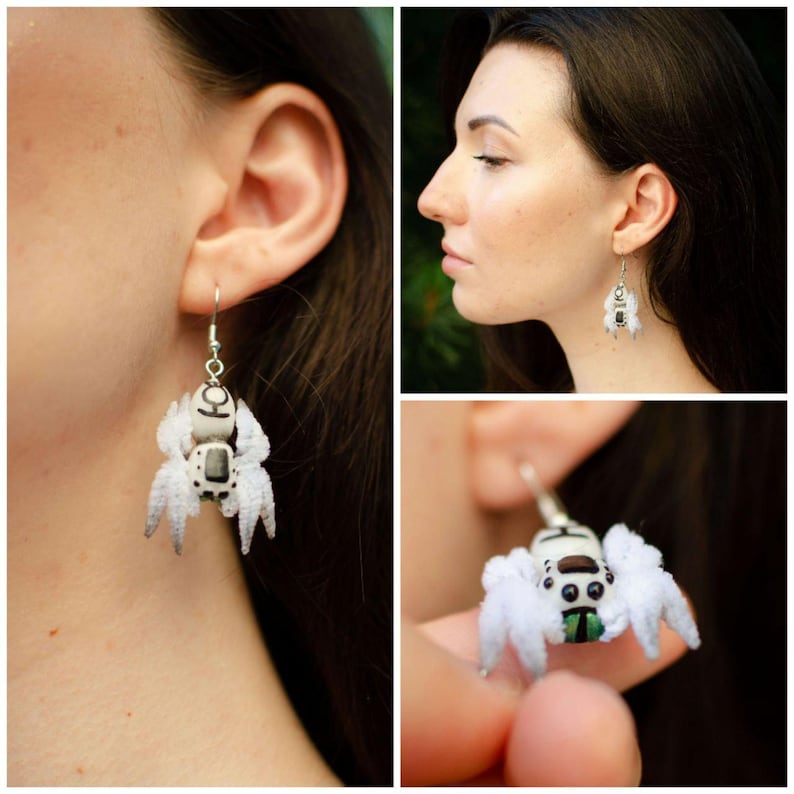 Kawaii Jumping Spider Earrings | Handmade Cold Porcelain Creepy Jewelry ...