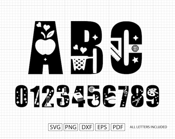 Back to School Font Cut Files School Numbers School Letters - Etsy
