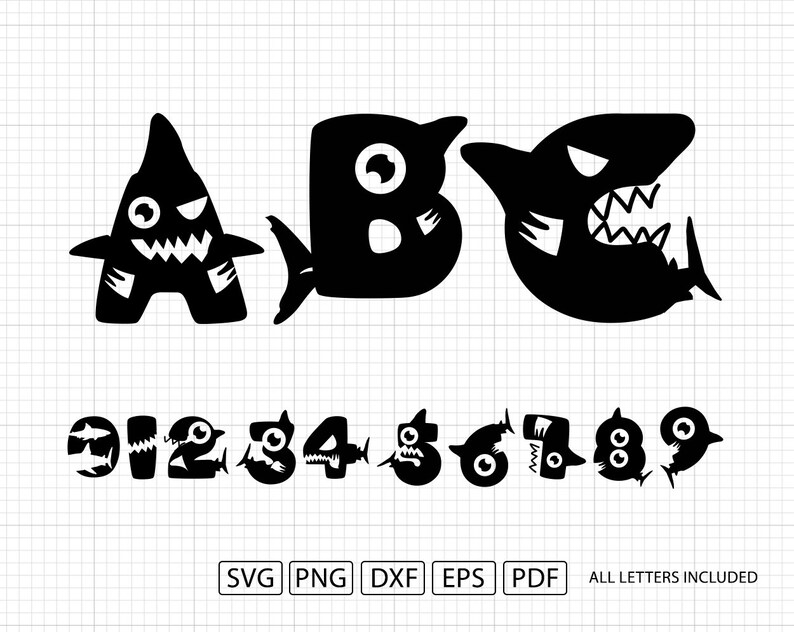 Baby Shark Font Cut Files Shark Numbers Shark Letters All - Etsy