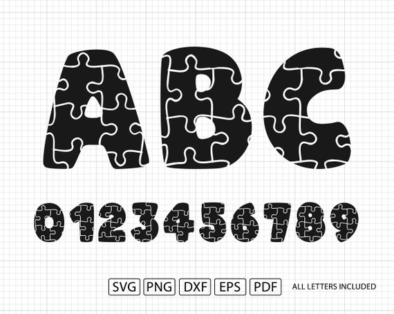 Autism Font Cut Files Puzzle Numbers Puzzle Letters All - Etsy