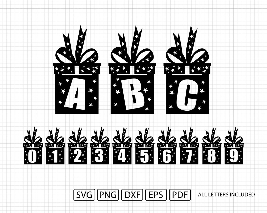 Present Font Cut Files, Gift Font Cut Files, Gift Box Numbers, Gift Box ...