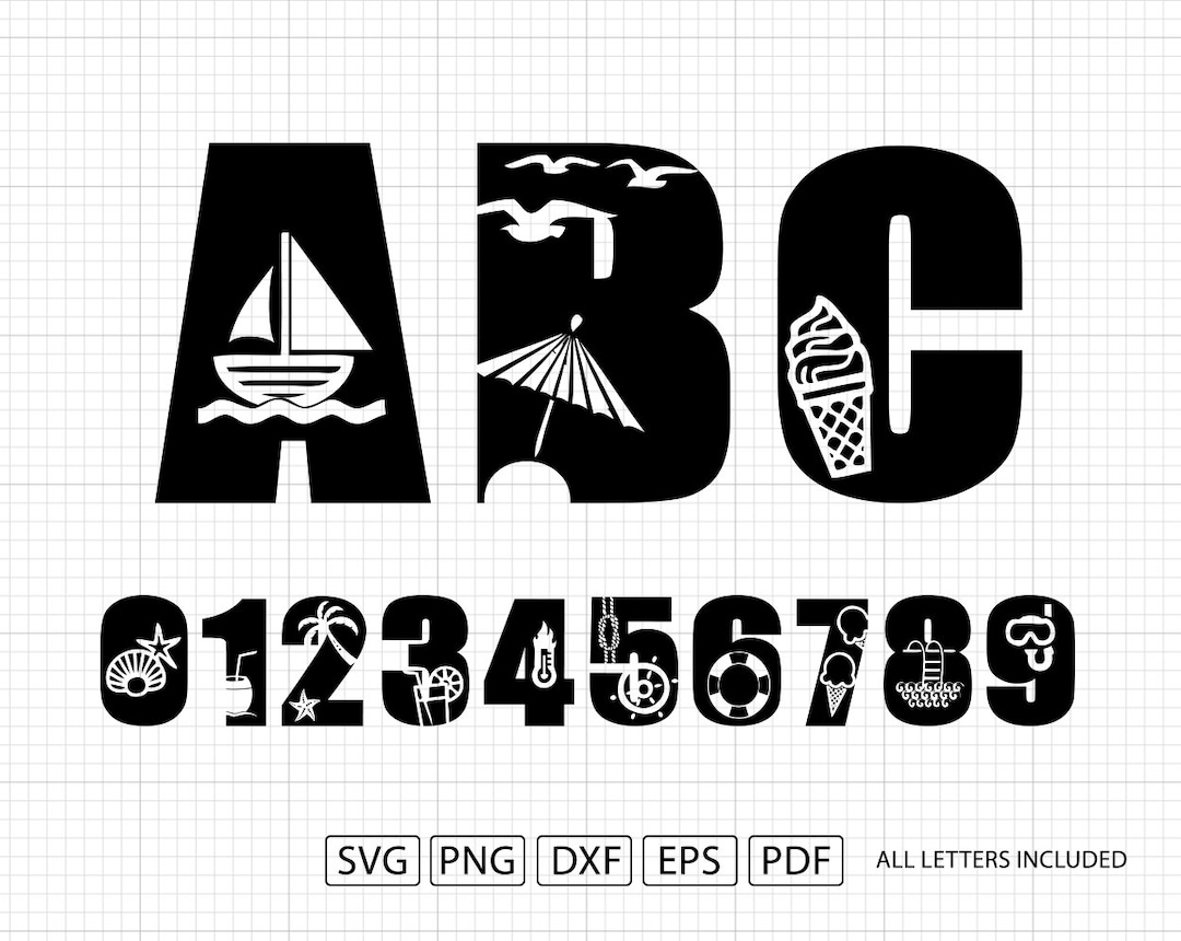 On the Beach Font Cut Files, Vocation Numbers, Sea Letters, All Letters ...